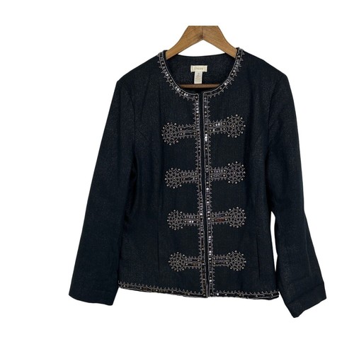 Chico’s Black Beaded Sequined Hook And Eye Closure Jacket Size 2 US L ...