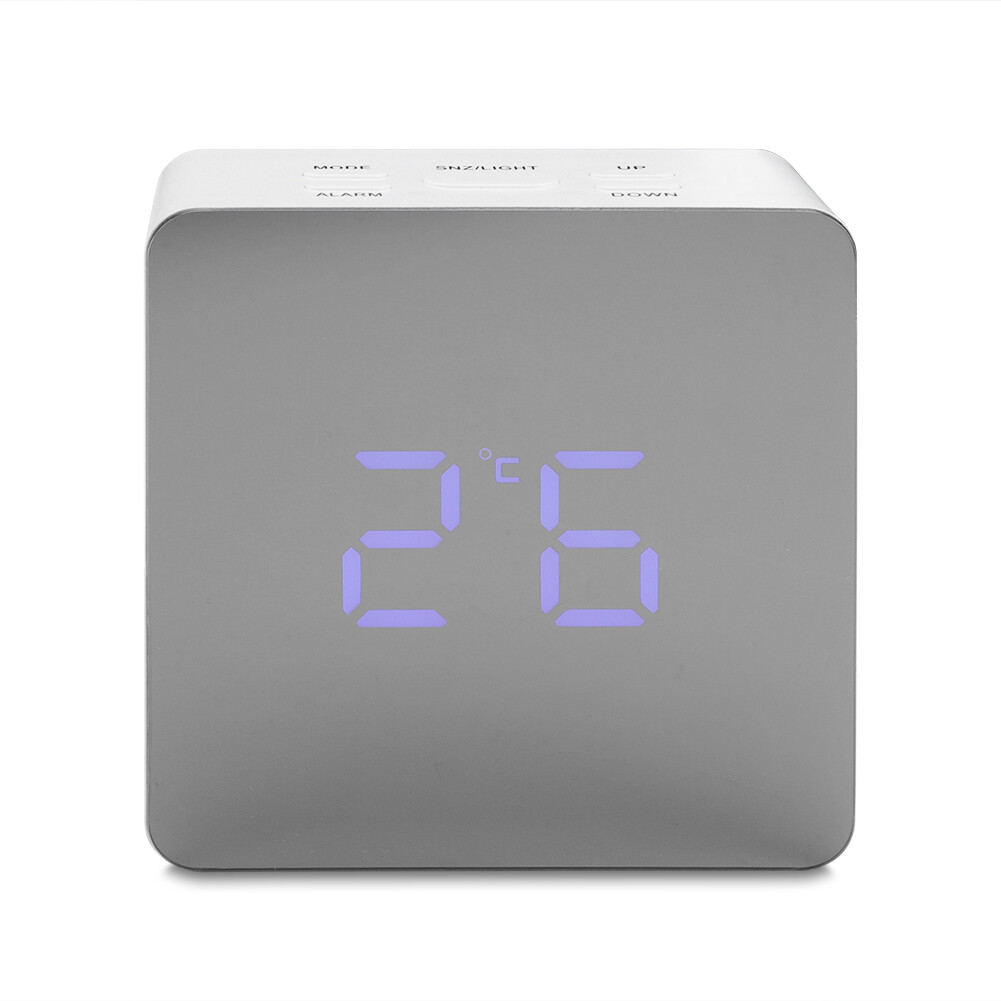 Digital 12/24-hour LED Mirror Clock Night Light Alarm & Snooze Mirror ...