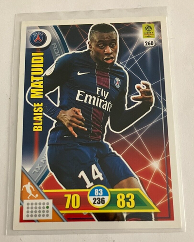 Carte Card n°260 Blaise MATUIDI Paris PSG France PANINI ADRENALYN 2017 ...