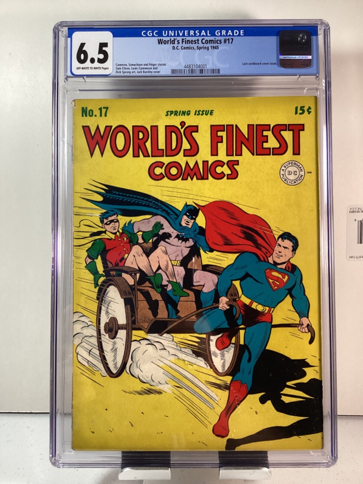 WORLD’S FINEST #17 CGC 6.5🌍CLASSIC 1945 JACK BURNLEY GOLDEN AGE DC ...