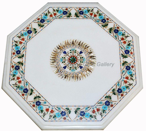 21" Marble Table Top Inlay Semi Precious stones Floral Art work Home ...