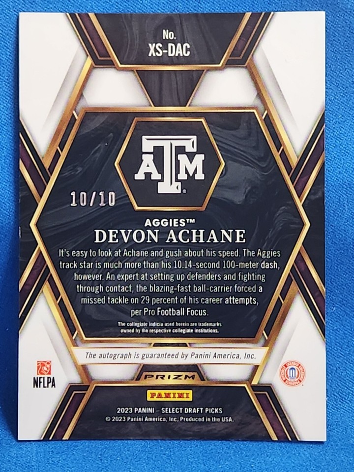 DEVON ACHANE 2023 SELECT DRAFT PICKS X-FACTOR AUTO XS-DAC GOLD PRIZM ...