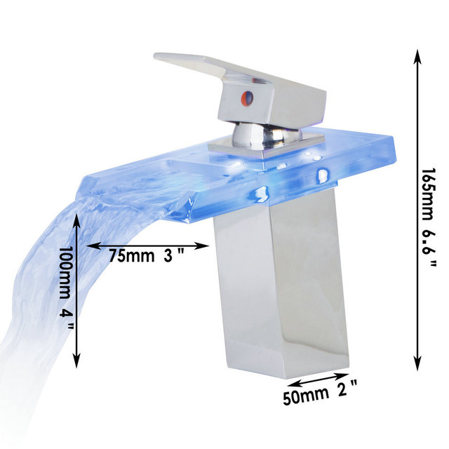 Bathroom Waterfall LED Faucet Battery Powered Mixer Glass Mixer ...
