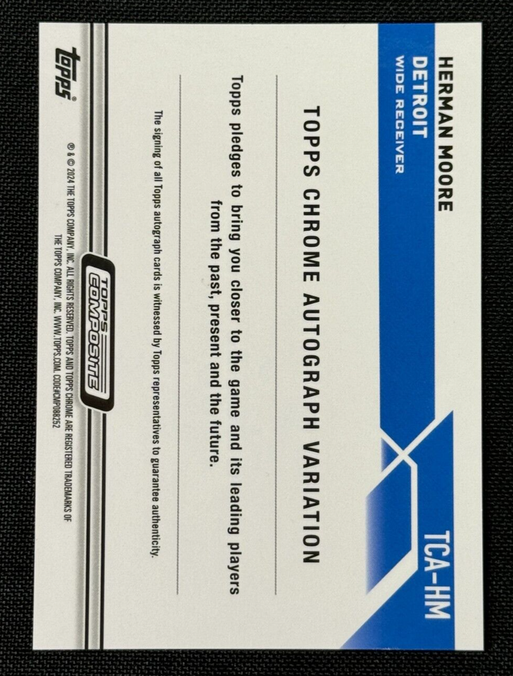 Herman Moore 2024 Topps Chrome Composite Autograph Variation #/2 ...