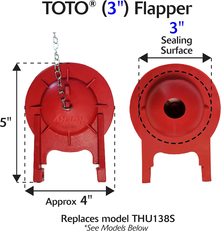 , Pack of 1, Red 2021BP TOTO Toilet Repairs-Large 3-Inch Flapper-Easy ...