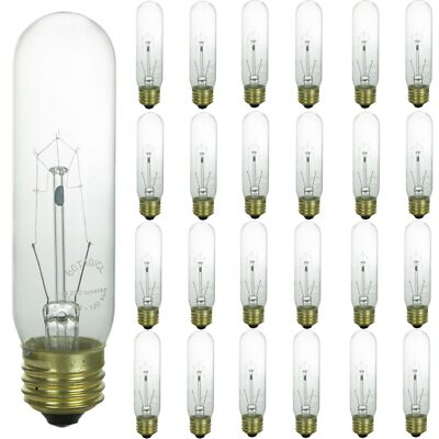 25Pack Tubular Light Bulbs, Clear Tube T10 Bulb, 25W, 2600K, 160LM, E26 ...