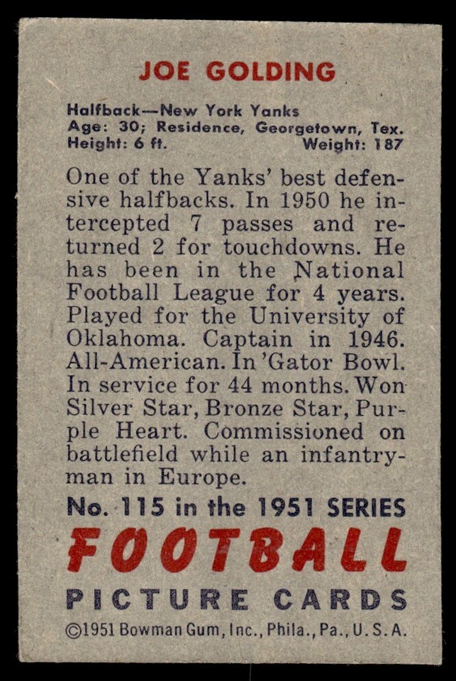 1951 Bowman #115 Joe Golding | eBay