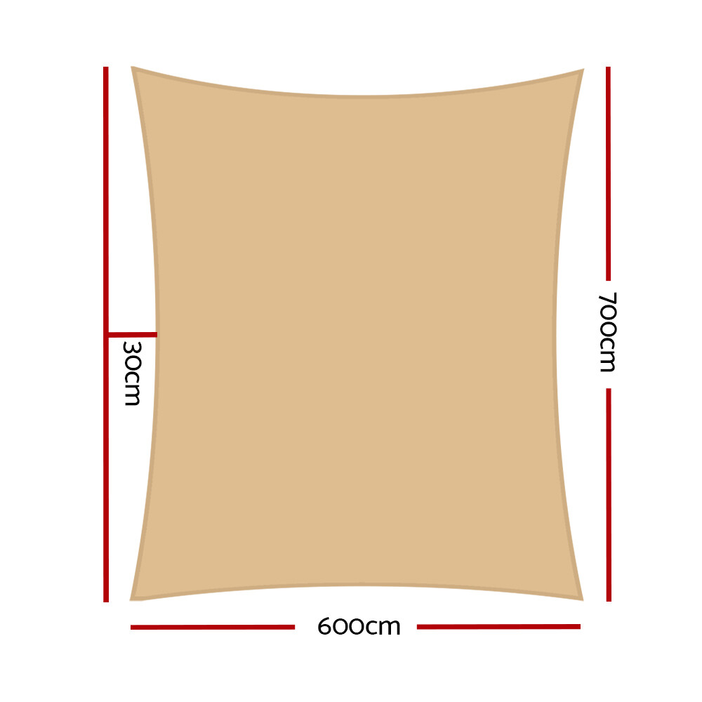 Shade Sail 6x7m Rectangle 280GSM 98% Sand Shade Cloth Instahut | eBay ...