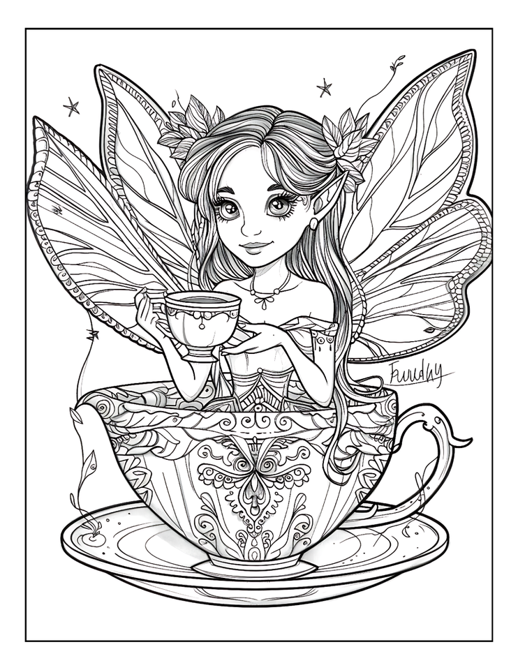 Fairies in a Teacup Coloring Book –for Adults fun for all | eBay