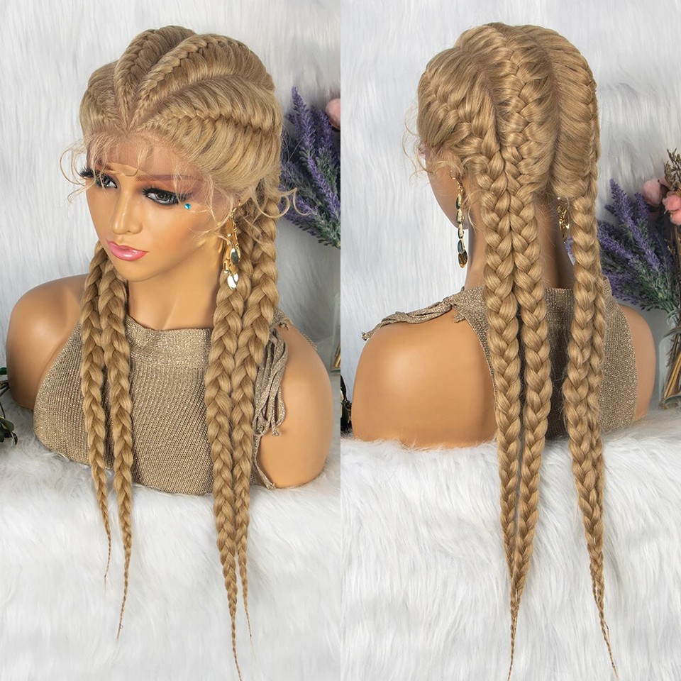 26 Inches Synthetic Wig Lace Front Dutch Twins Cornrows Braid Wig With ...