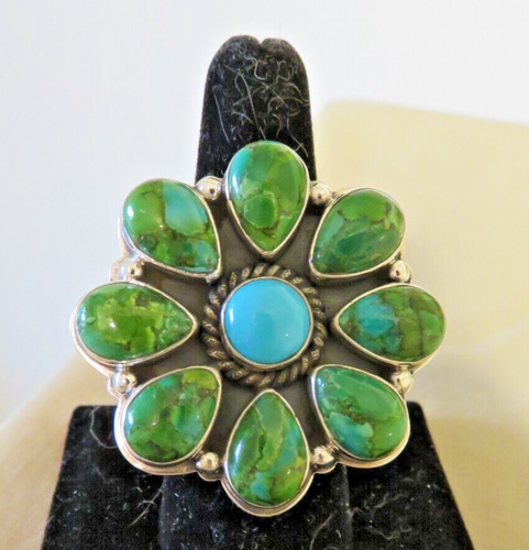 Native American Signed Green & Blue Turquoise Ring sz 8 1/2 | eBay