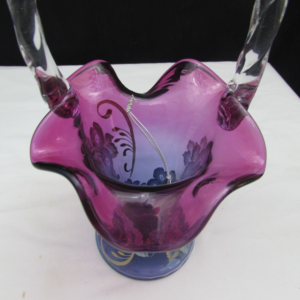 Fenton Mulberry Plum Blossoms Hand Painted Basket Special Order LE 2000 ...