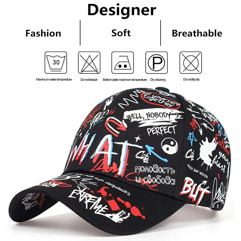 Unisex Graffiti Print Cotton Baseball Cap Adjustable Casual Summer Hats ...