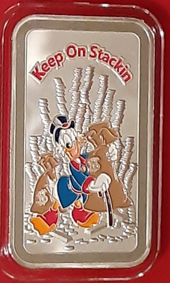 Scrooge McDuck- *KEEP ON STACKIN* - 1 oz .999 Fine Silver Colorized Bar ...