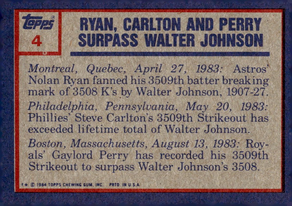 1984 Topps #4 Nolan Ryan / Steve Carlton / Gaylord Perry | eBay