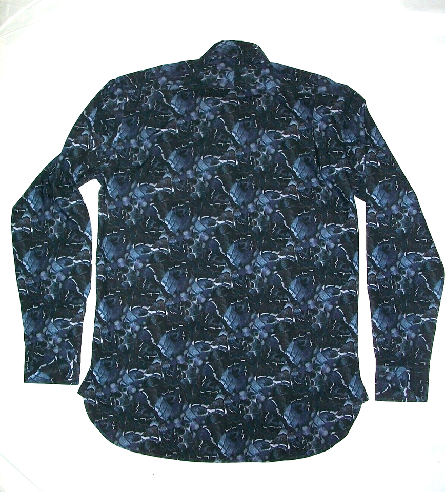 Favourbrook Mens Long Sleeved Shirt in Navy & Blue Multi Graphic Design ...