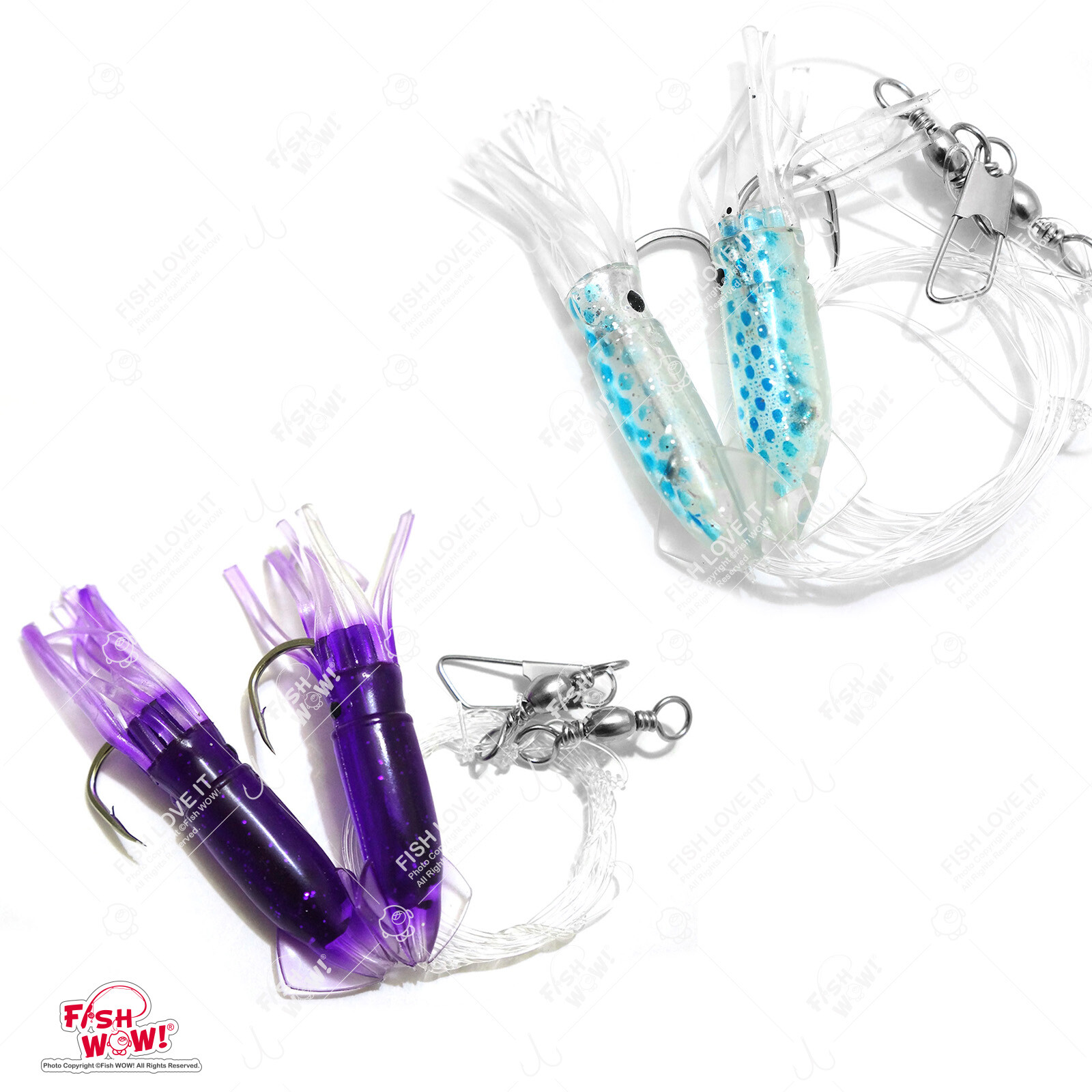 20pcs 4.5" Fishing Ling Cod Rig Twin Bulb Squid Lingcod Rockfish Lure 2 ...
