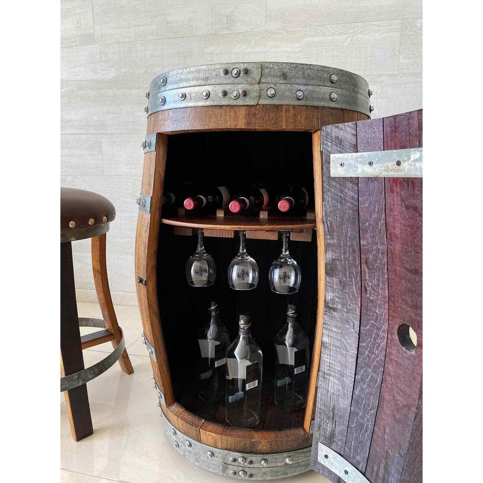 Wine Barrel Multi-Use Bar Cabinet (Pub Table - Barrel Bar - Whiskey ...