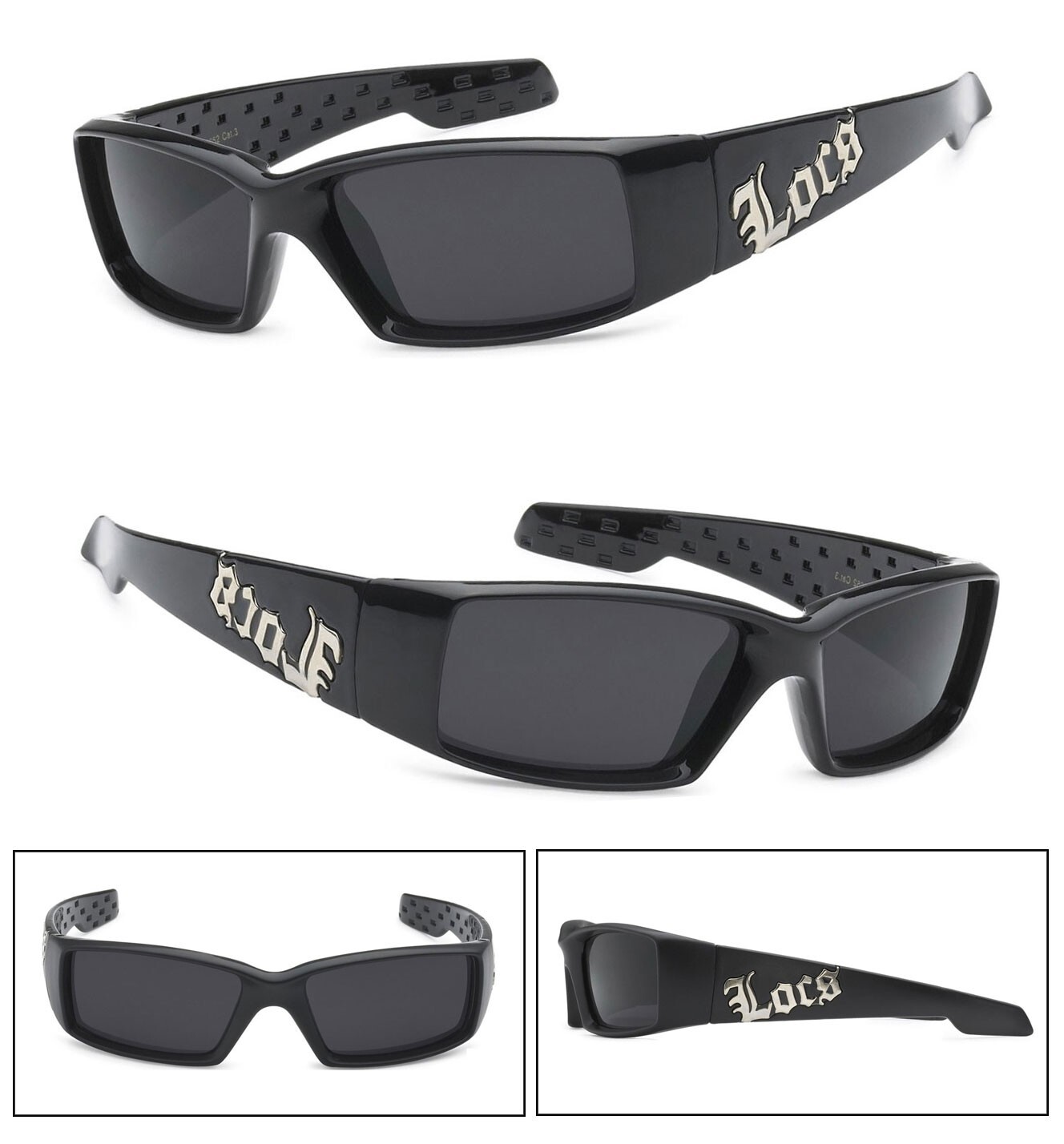 Gafas de sol Locs para hombre Cholo Biker - marco negro brillante ...