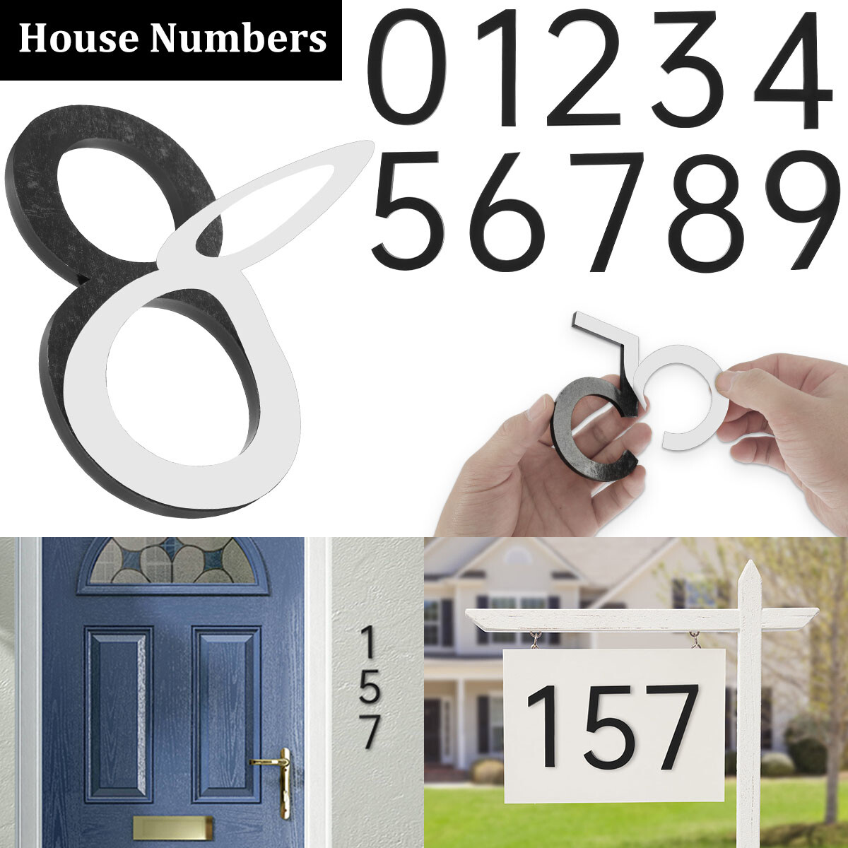 10Pcs House Numbers 0 to 9 Self-Adhesive Address Numbers Acrylic ...