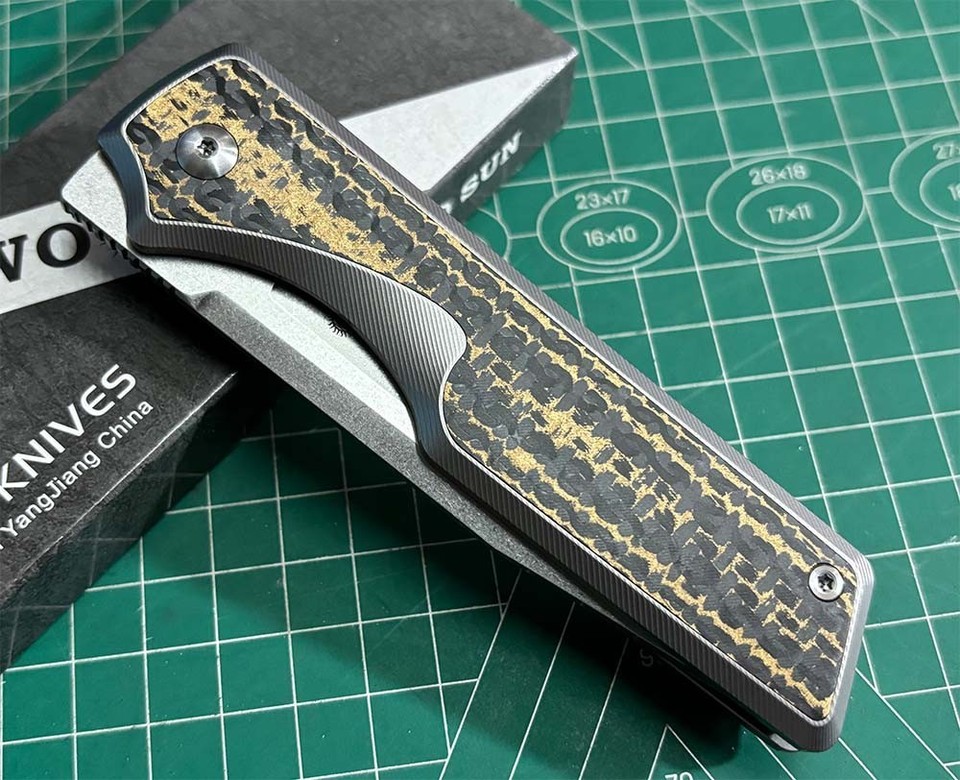 TwoSun Folding Knife Titanium Carbon Fiber Handle M390 Plain Edge TS436 ...