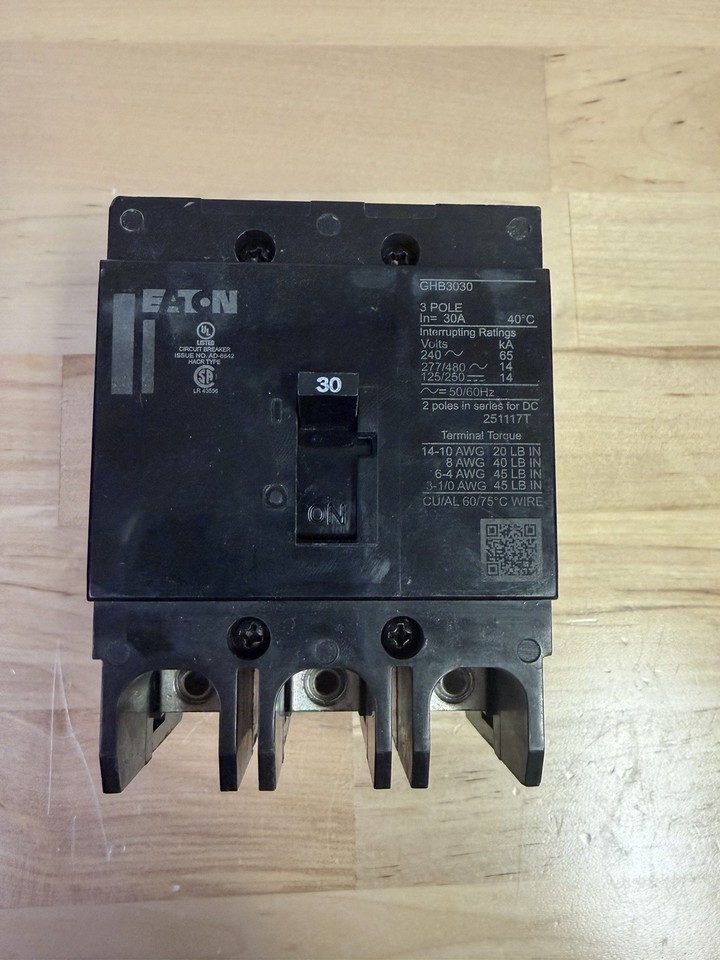 1-EATON GHB3030 3 POLE 30A 480/277V GHB CIRCUIT BREAKER (NEW TAKE OUT ...