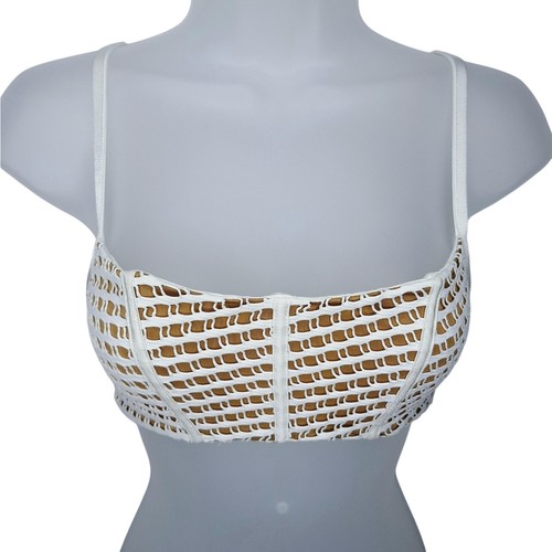 Beach Bunny Bustier Fishnet Mesh Bikini Top L Boned Square Neck White ...