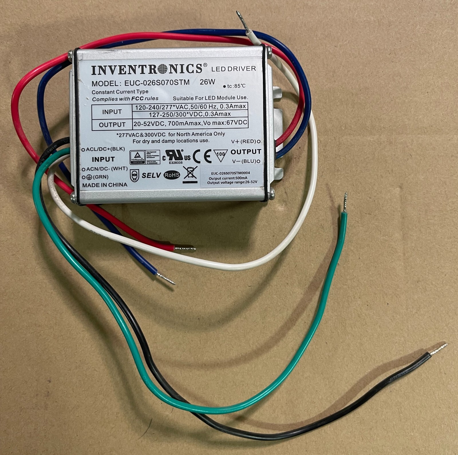 New 1-pc Inventronics LED Driver EUC-026S070STM 26W 120-277VAC 500mA 26 ...