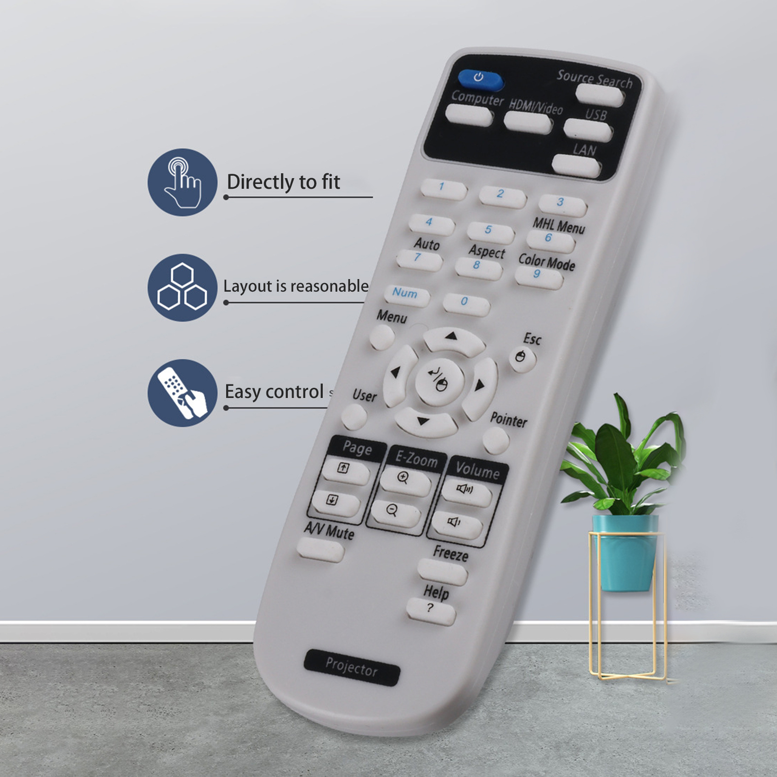 Projector Remote Control Comfortable Grip Replacing Universal Projector ...