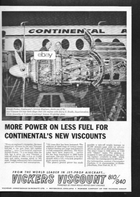 CONTINENTAL AIRLINES VICKERS VISCOUNT 810/840 1958 MORE POWER- LESS ...