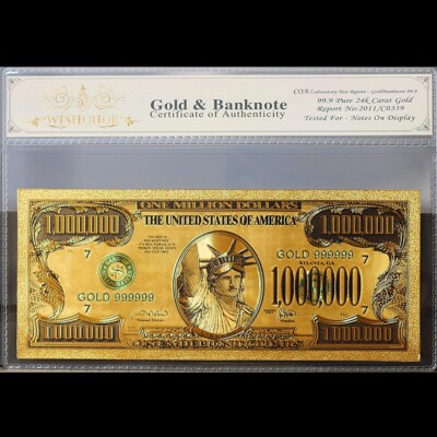 Gold $1,000,000 One Million Dollars Fantasy Banknote Type 4 White COA ...