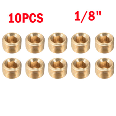 10PCS 1/8" Male Brass Internal Hex Head Thread Socket Pipe Plugs US ...