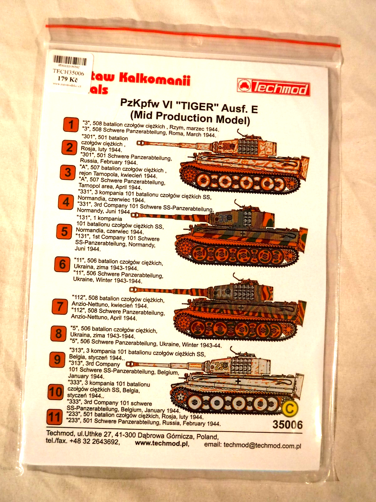 1/35 Techmod Decals Panzer VI Tiger I Ausf E Mid Prod Model # 35006 | eBay