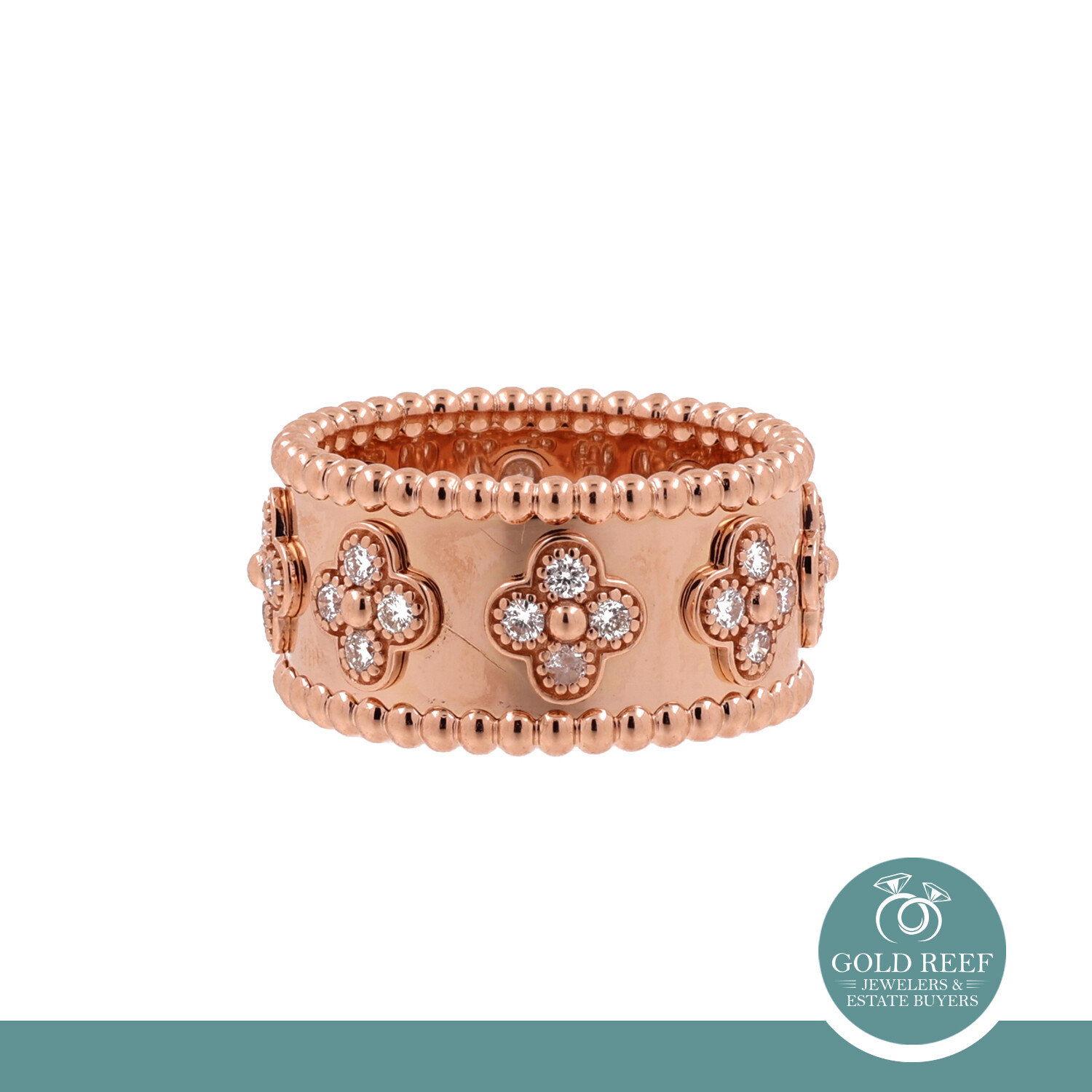 VAN CLEEF & ARPELS Perlée Clovers Diamond Band Ring 1… - Gem