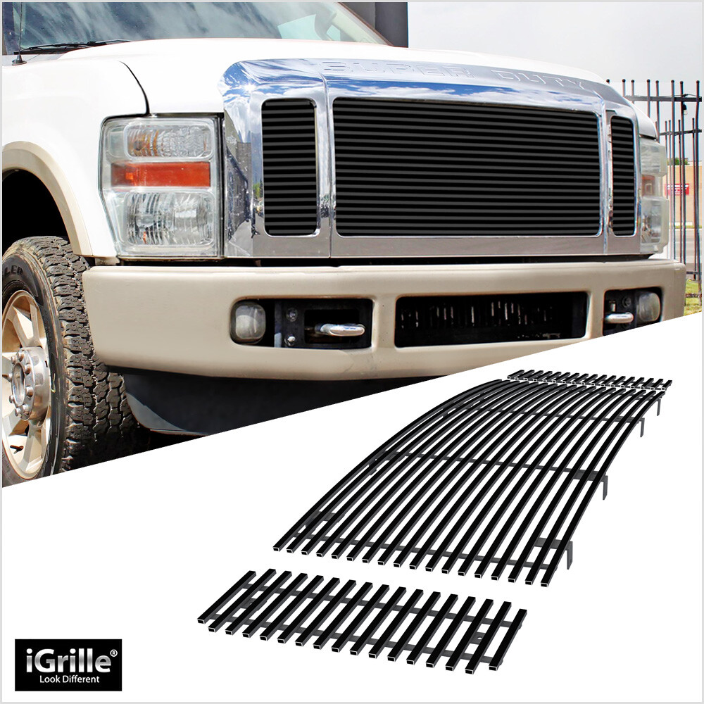 For 08-10 Ford F250/F350/F450/ F550 Stainless Black Billet Grille ...