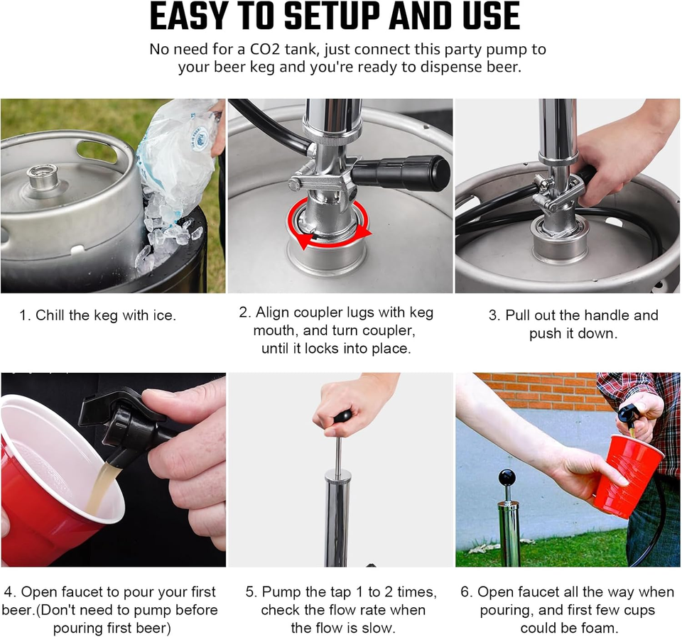 8'' Beer Keg Pump Keg Tap D System Keg Party Pump with Beer Line Faucet ...