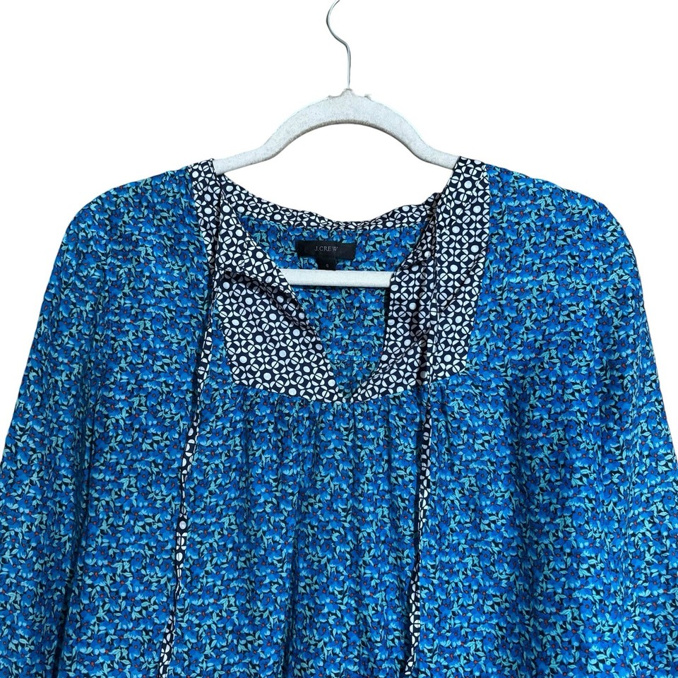 J Crew Top Womens 6 Multicolor Mixed Print Cotton Silk Blend Popover ...