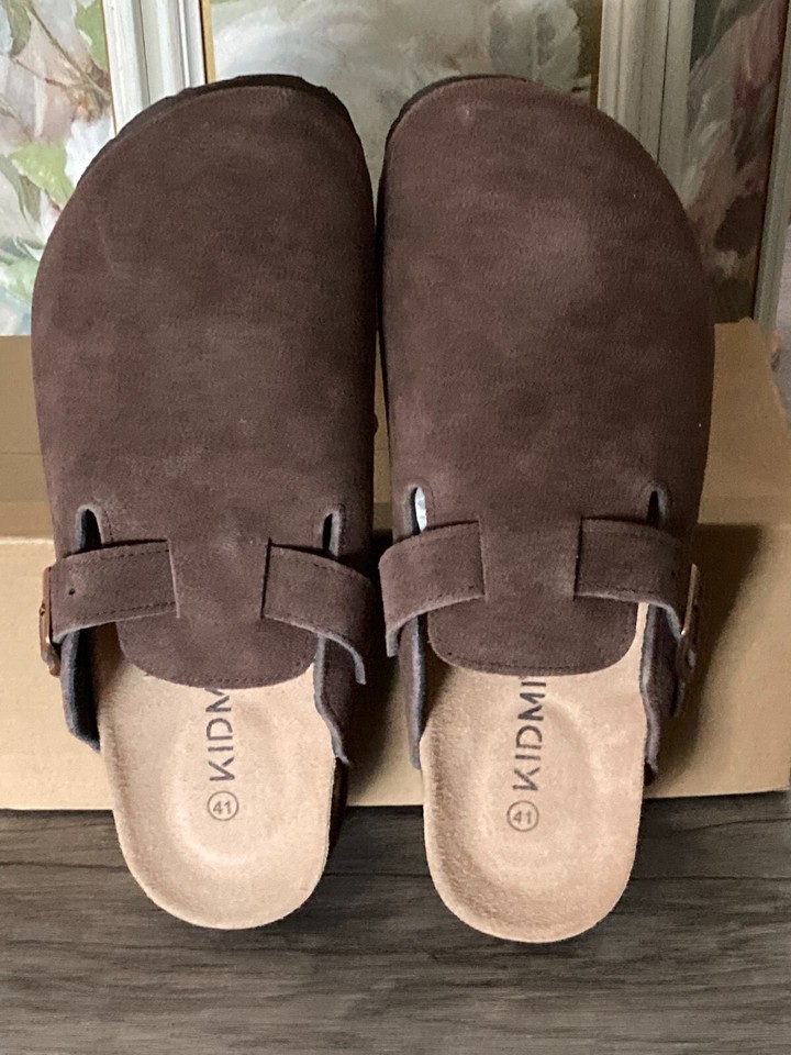 KIDMI Women's Suede Clogs Leather Mules Cork Footbed Sandals Potato ...