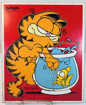 Vtg Garfield Tray Inlay Puzzle 1978 Playskool Lunch! Garfield’s Paw In ...