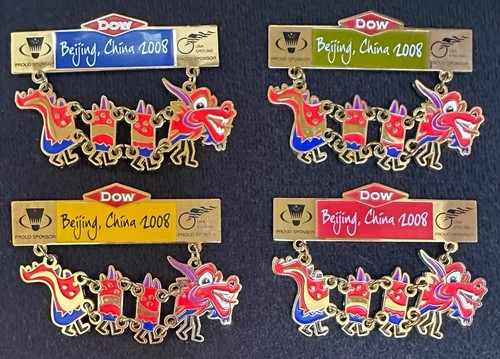 SPONSOR Dow China Beijing 2008 Olympic Pin Badminton Dragon Pin 4PCS ...
