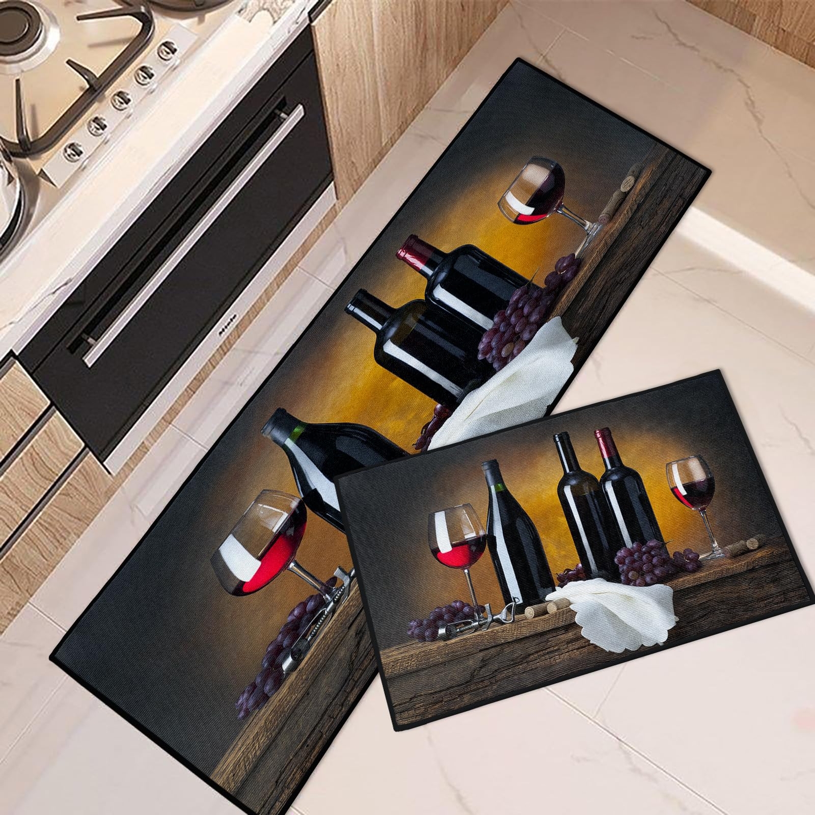 Farmhouse Wine Kitchen Rugs and Mats Non Skid Washable Set of 2 Grapes ...