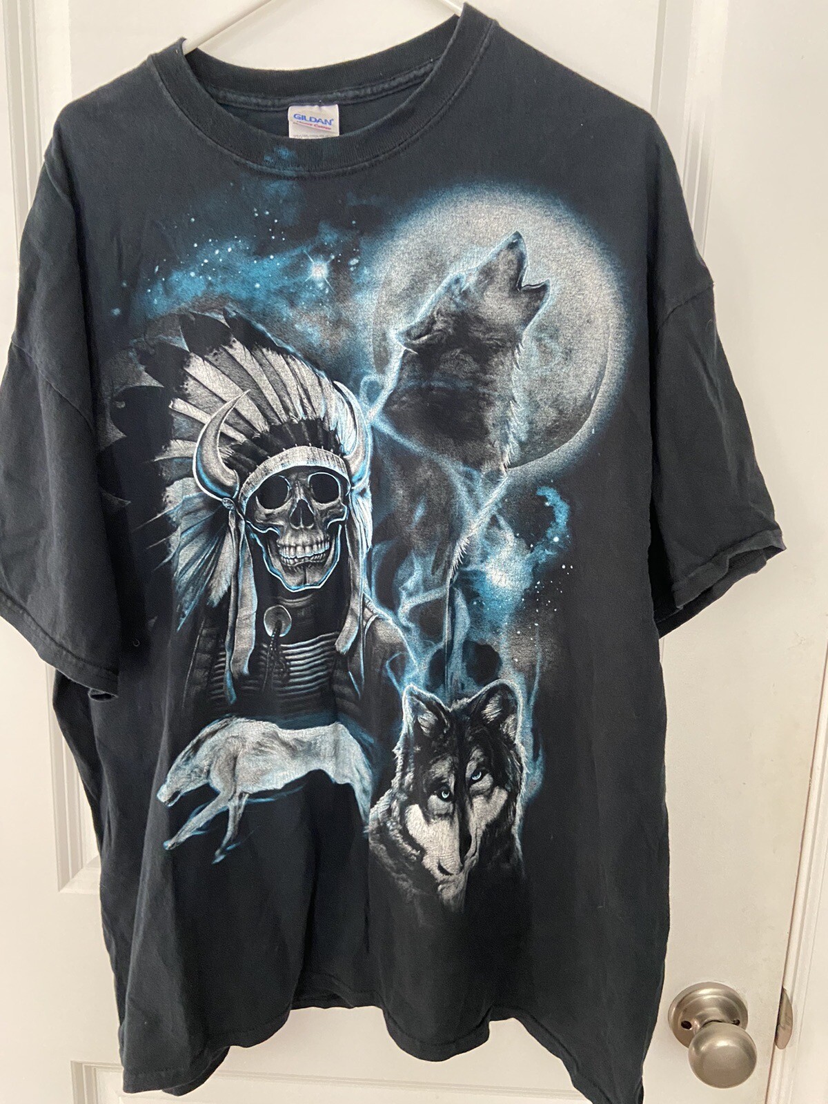Native American Skeleton Chief with Wolves Men's Size… - Gem