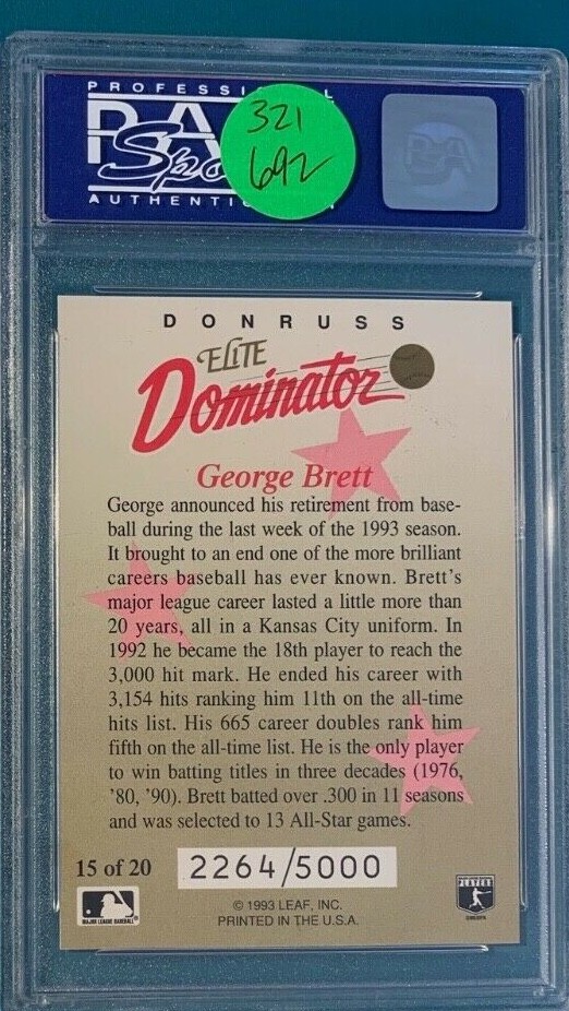 1993 Donruss Elite Baseball #15 George Brett Dominator PSA 9 #2264/5000 ...