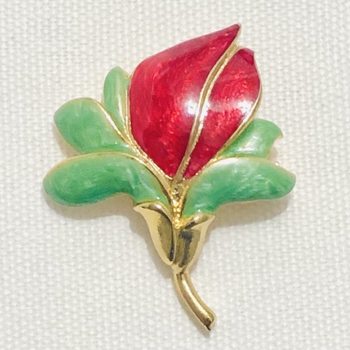 Vintage Signed GIOVANNI Gold-Red-Green Enamel Flower Brooch/Pin M197 | eBay