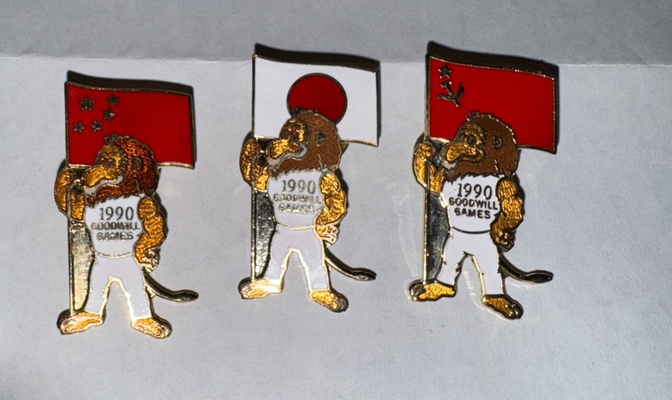 6 Different 1990 Seattle Goodwill Games Lion Mascot Flag Lapel Pins NM ...