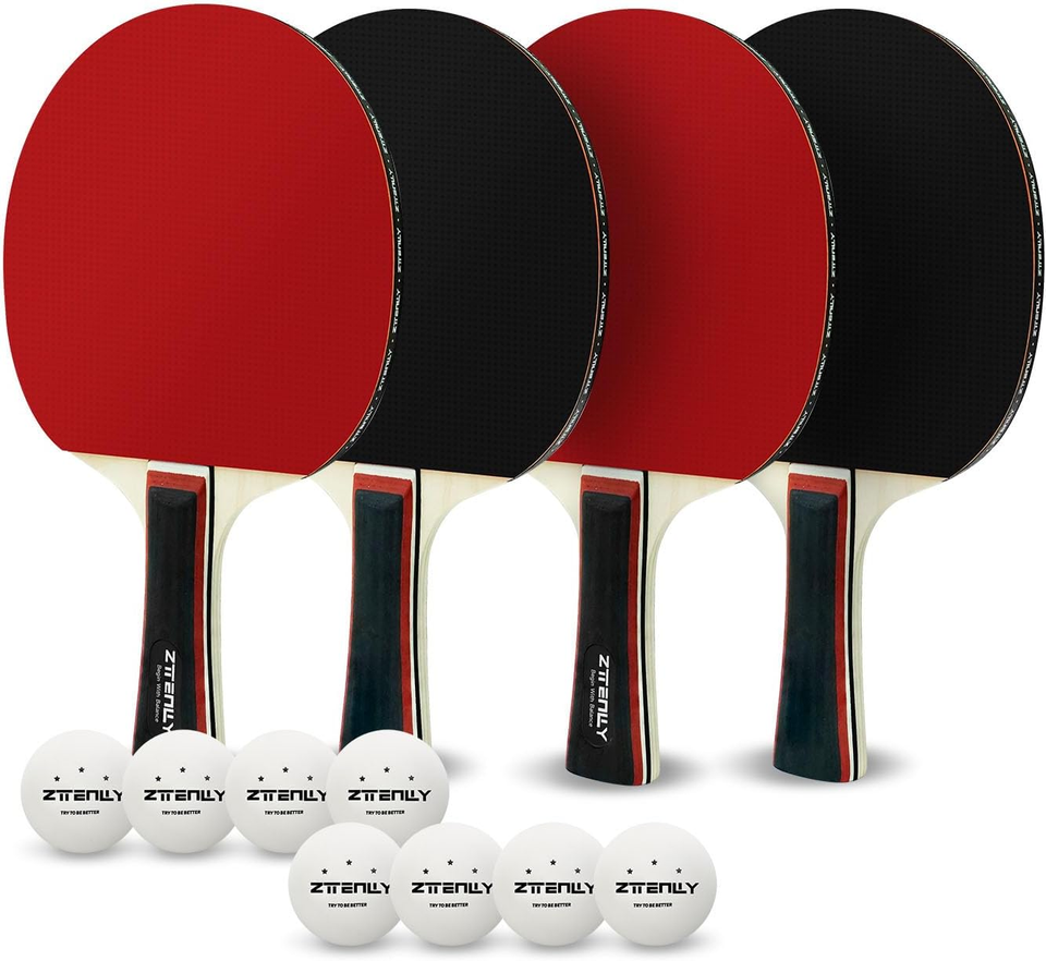 Ping Pong Paddles with Balls - Better Control & Sticky Inverted Rubber ...
