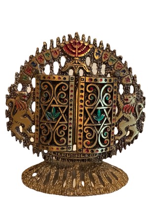 WAINBERG ENAMEL BRASS 10 COMMANDMENTS Israel JUDAICA ARK DOORS STAND ...