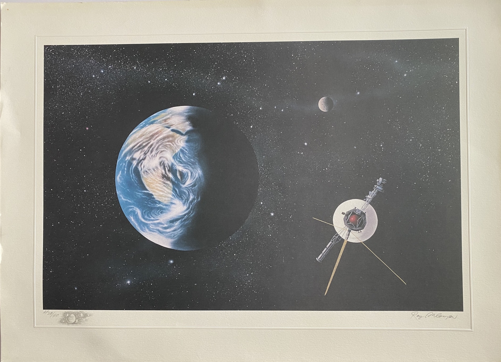 Rare vntg RAY SHLEMON spacecraft Voyager signed lithograph limited AP28 ...