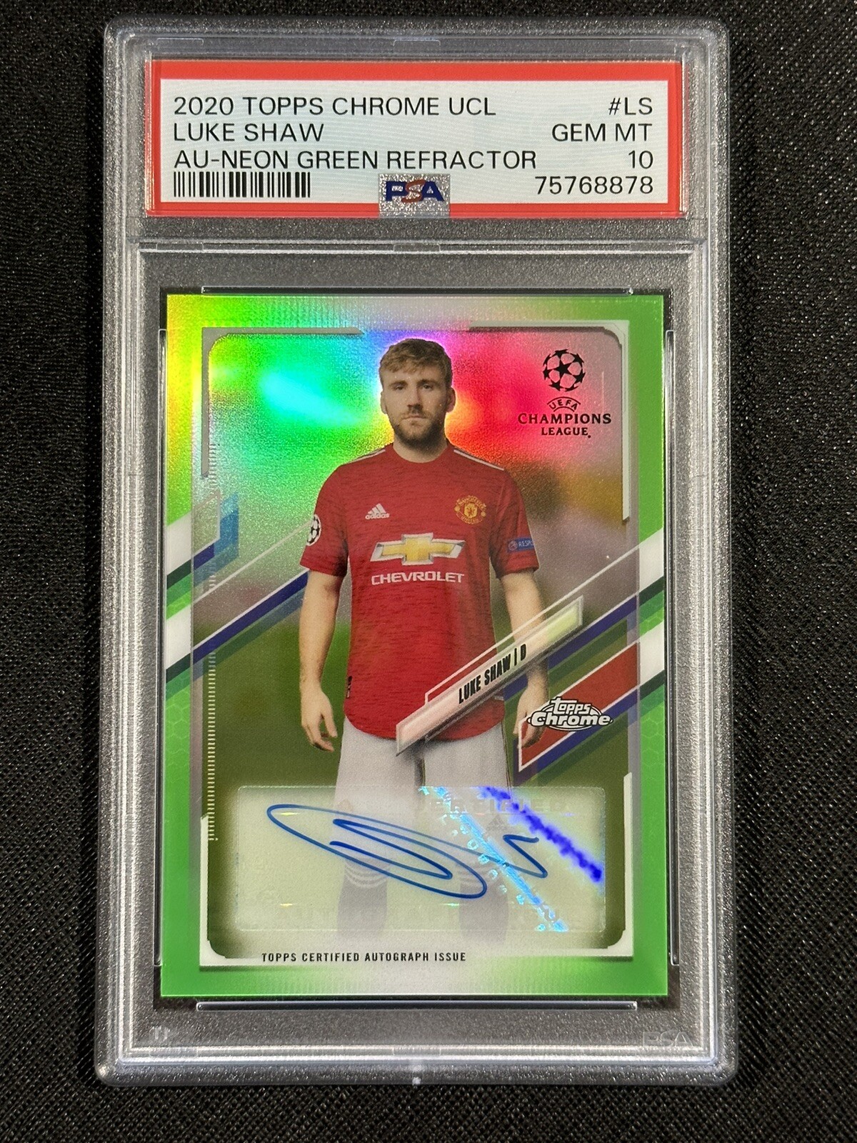 2020-21 Topps Chrome UCL Luke Shaw Neon Green Auto /99 PSA 10 Gem Mint ...