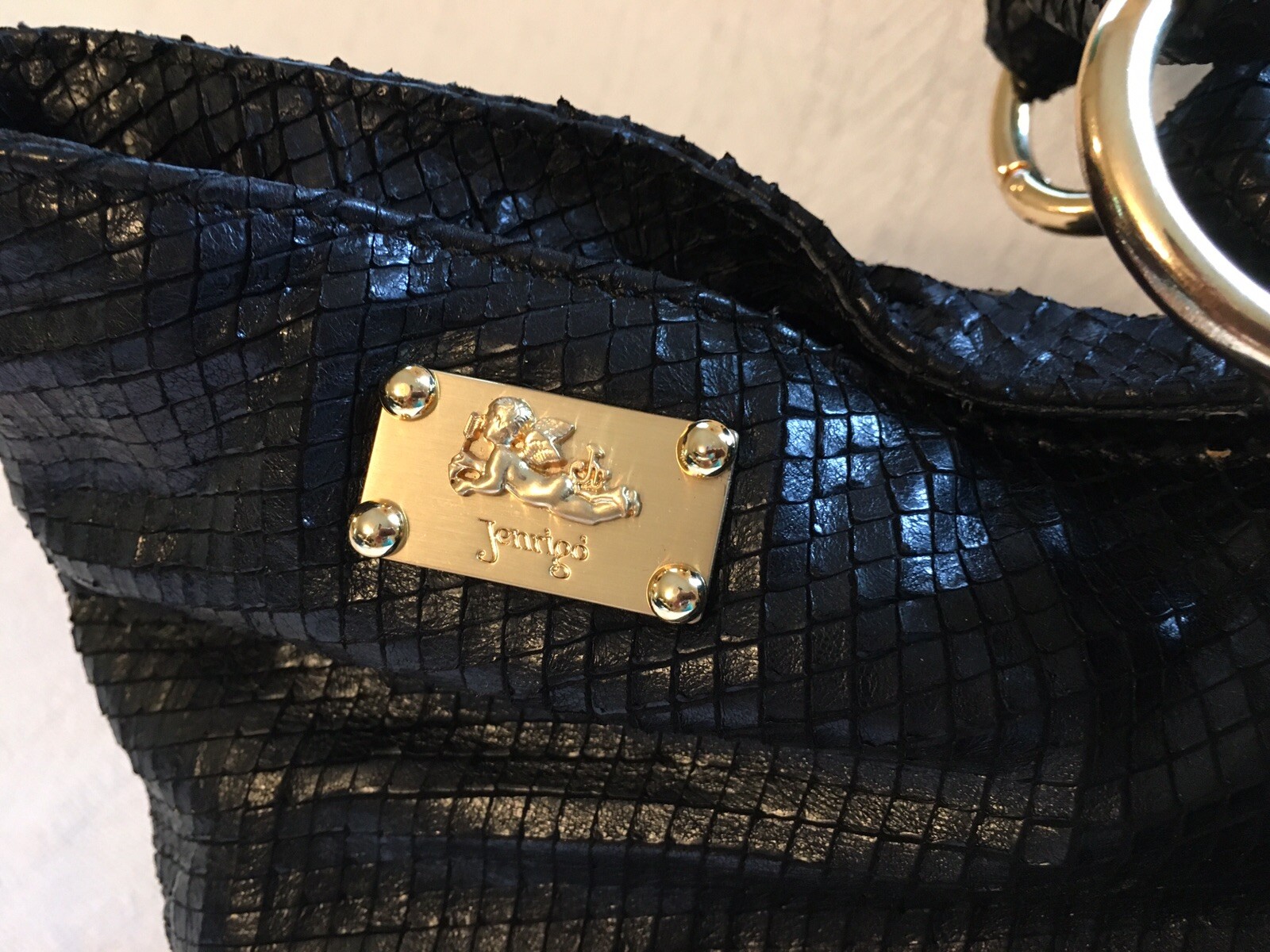 JENRIGO Black Snake Textured Leather Large Tote Bag Purse-MINT | eBay